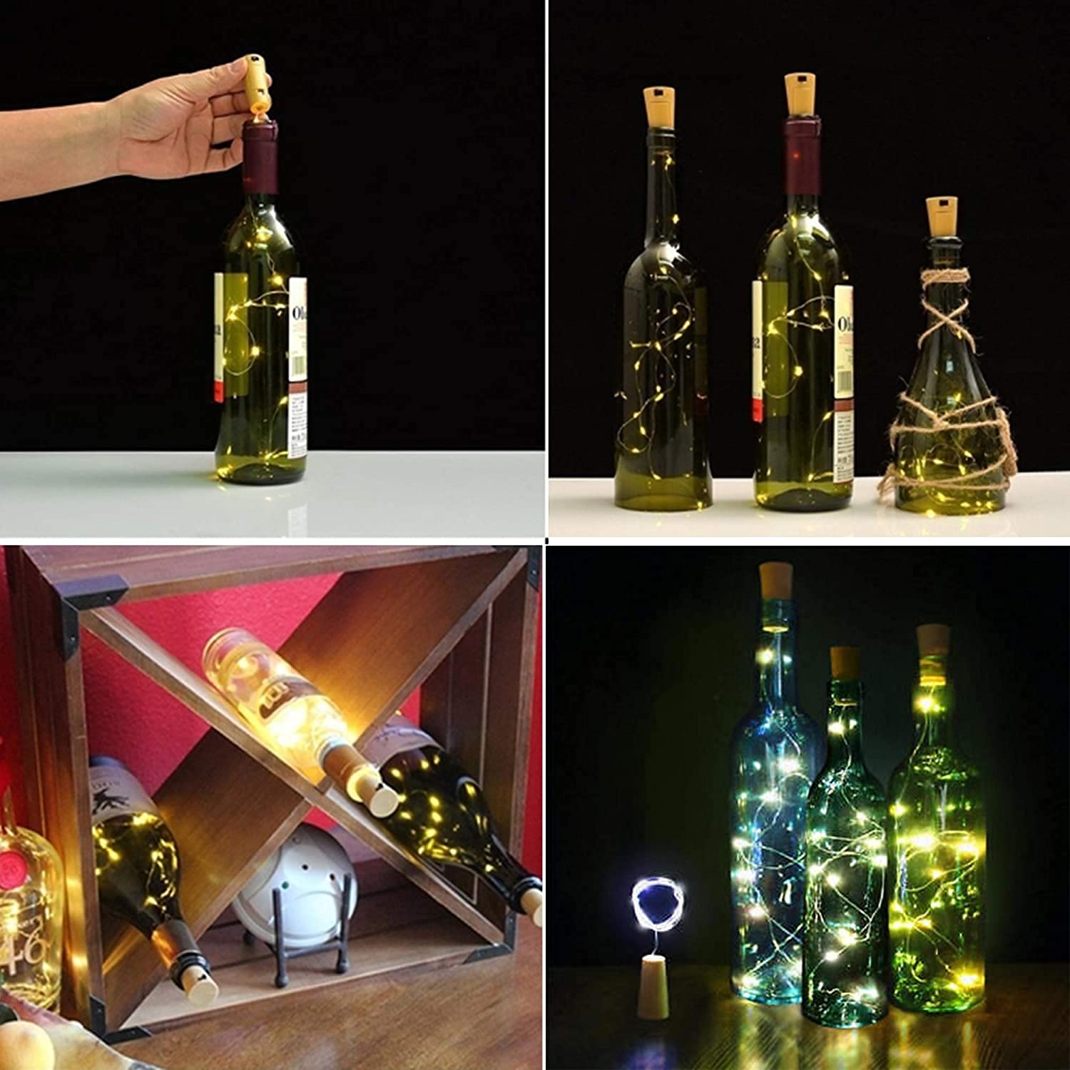 VOOKRY Wine Bottle Lights with Cork, 20 LED 8 Pack Battery Operated Cork Fairy String Lights Waterproof Mini Copper Wire Bottle Lights for Jar DIY, Party Wedding Gifts, Bar Decoration, Warm White