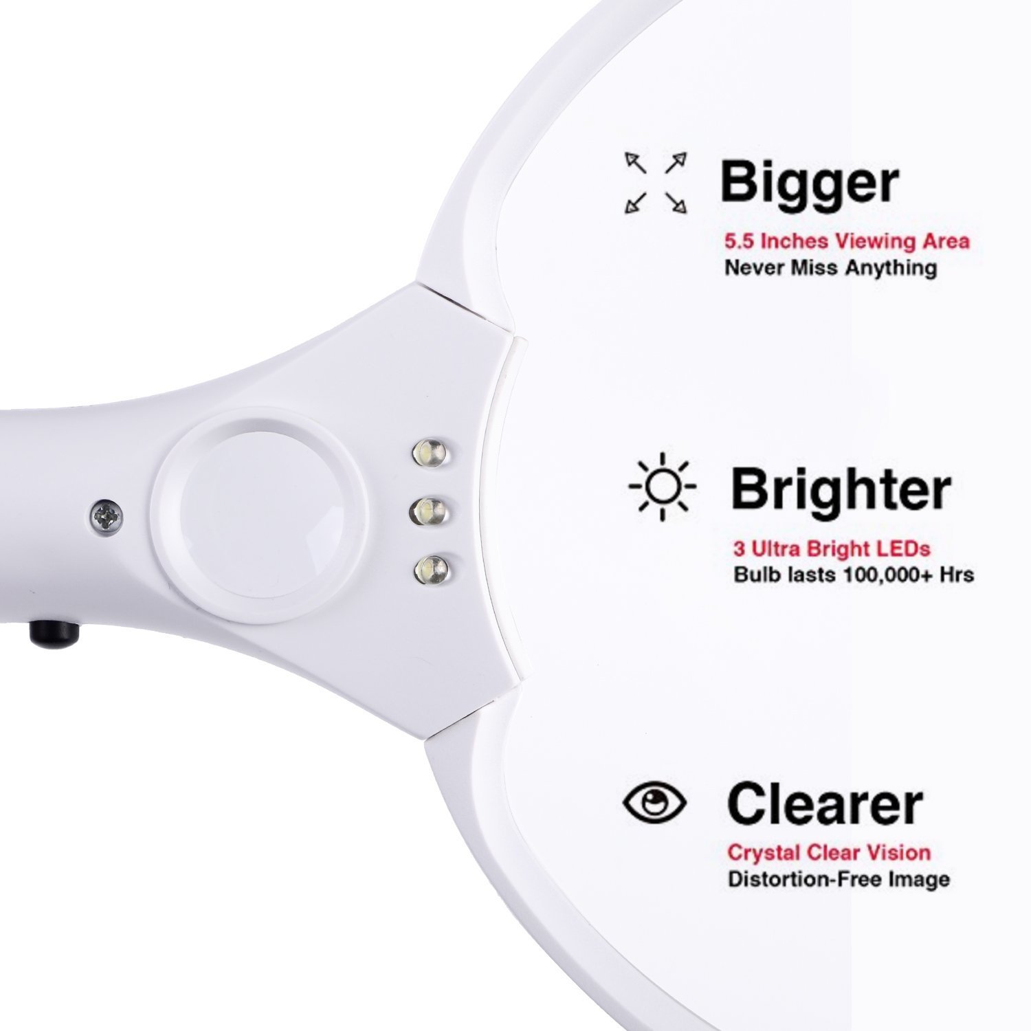 5.5-Inch Extra Large Handheld Magnifying Glass with LED Light, Oversize Reading Magnifying Loupe 2X 4X 25X Zoom Illuminated Magnifier Lens for Hobby Art Crafts Inspection & Low Vision Aids