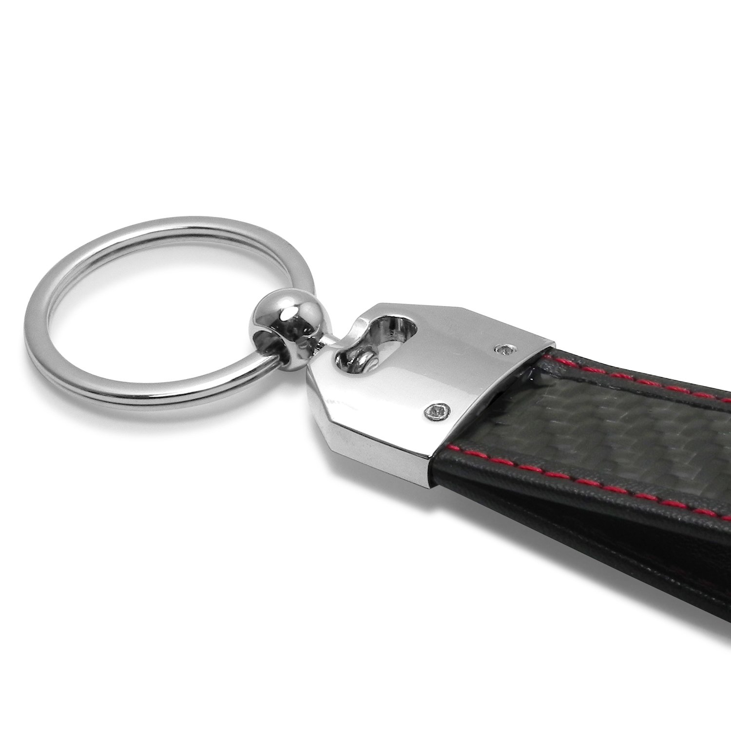 iPick Image Made for Honda Accord Real Black Carbon Fiber Loop Strap Key Chain with Red Stitching
