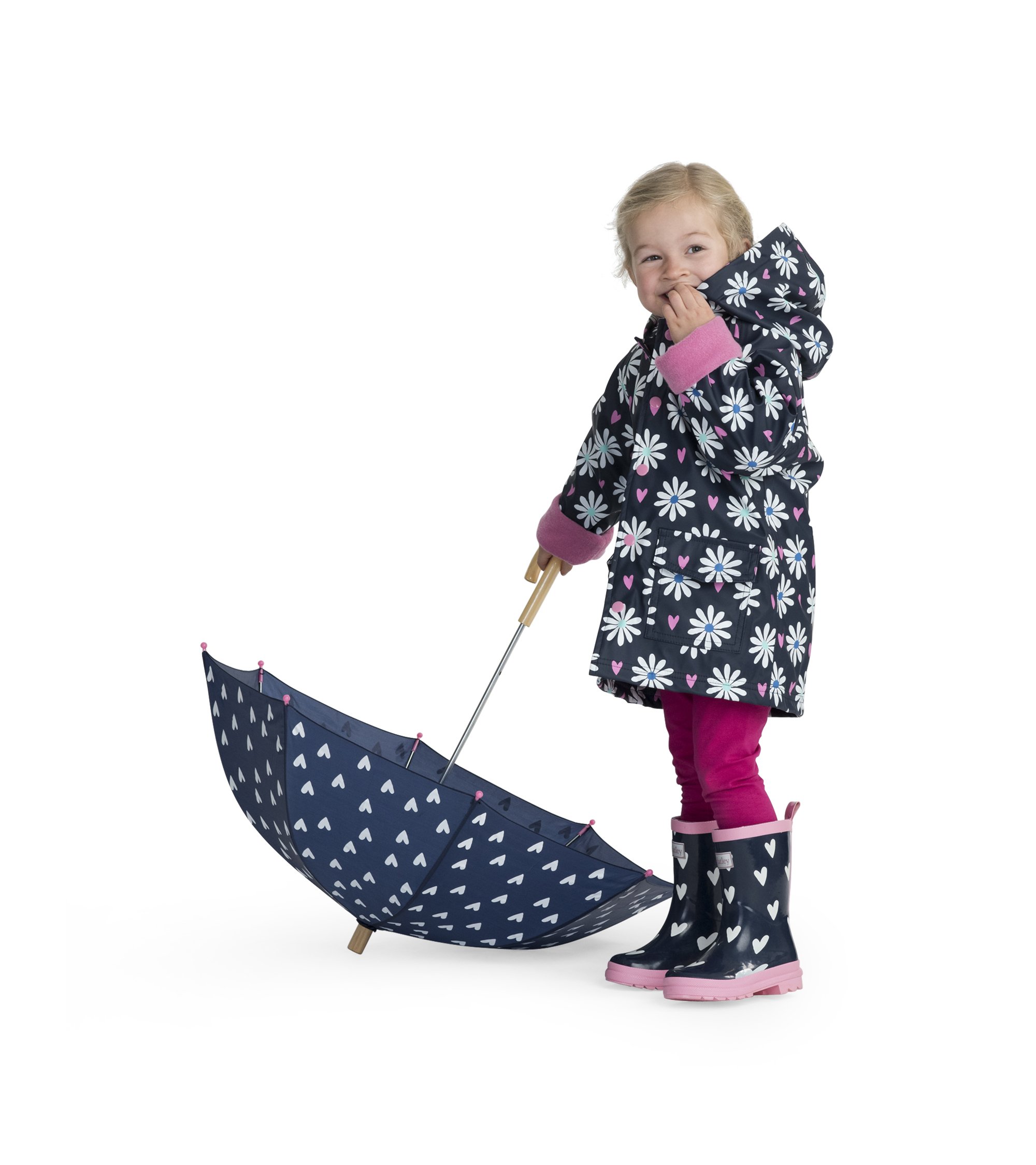 Hatley Kids Printed Umbrellas, Navy & White Hearts, One Size