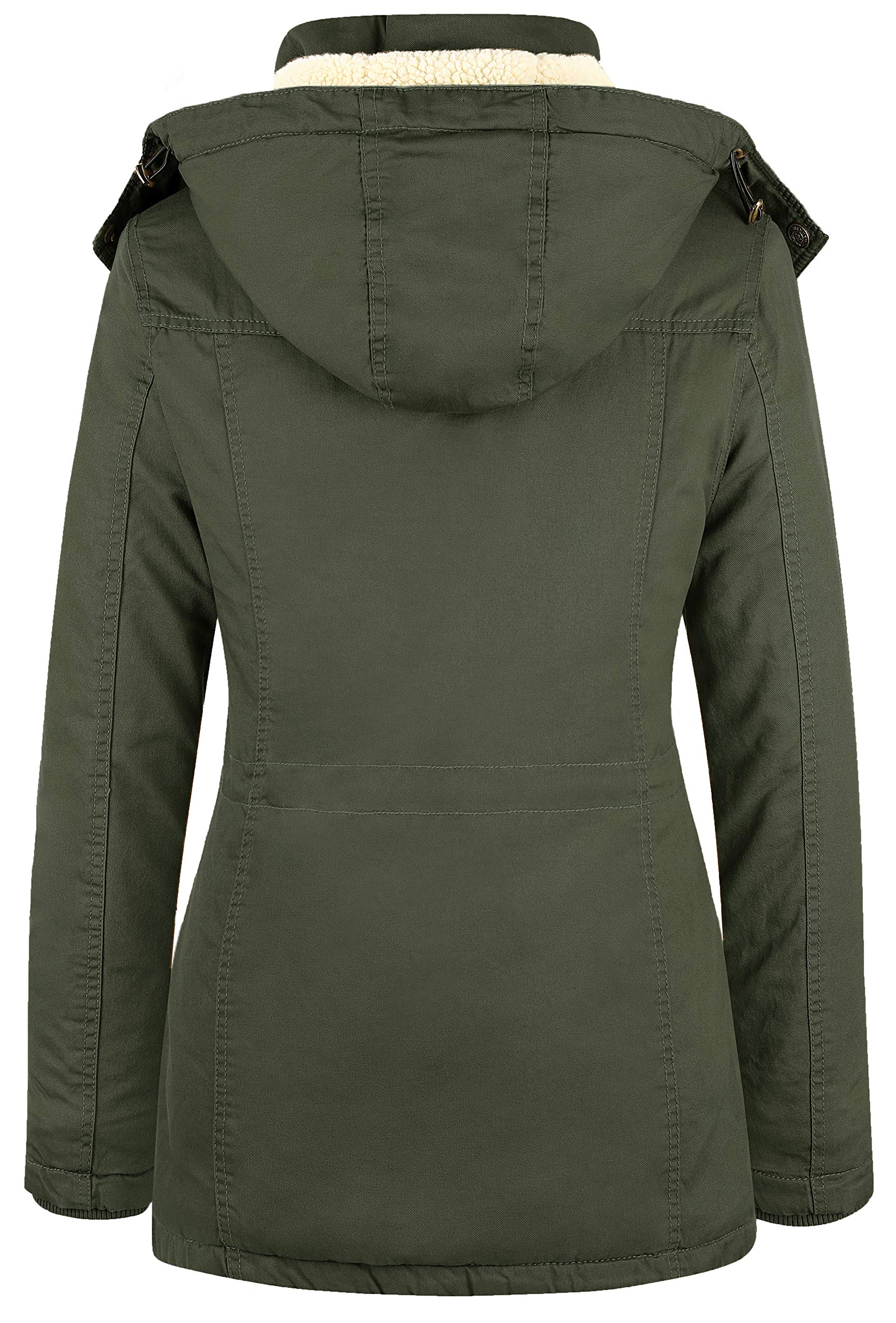 WenVen Women's Warm Fleece Lined Jacket Cotton Hooded Coat (Army Green, L)