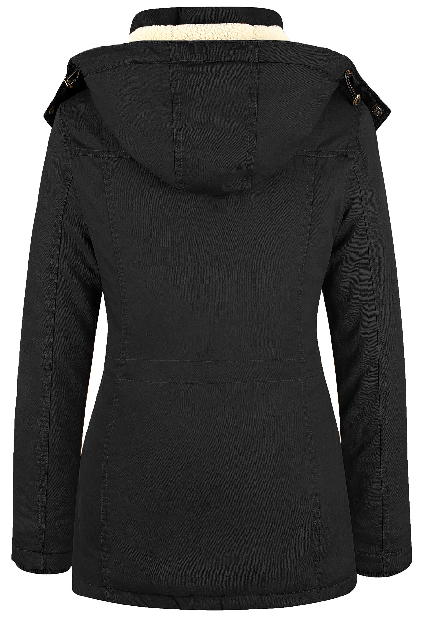 WenVen Women's Slim Fit Sherpa Lined Winter Coat Warm Casual Jacket (Black, M)