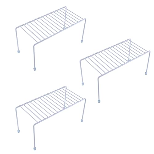 Mini Kitchen Shelves,Cabinet Storage Shelf Rack, Cabinet Organization ,Kitchen Bathroom Pantry Cupboard Desk Home Office, Fridge, Cabinet, Bathroom Cupboard, Non-Slip Plastic Feet (White Set of 3)