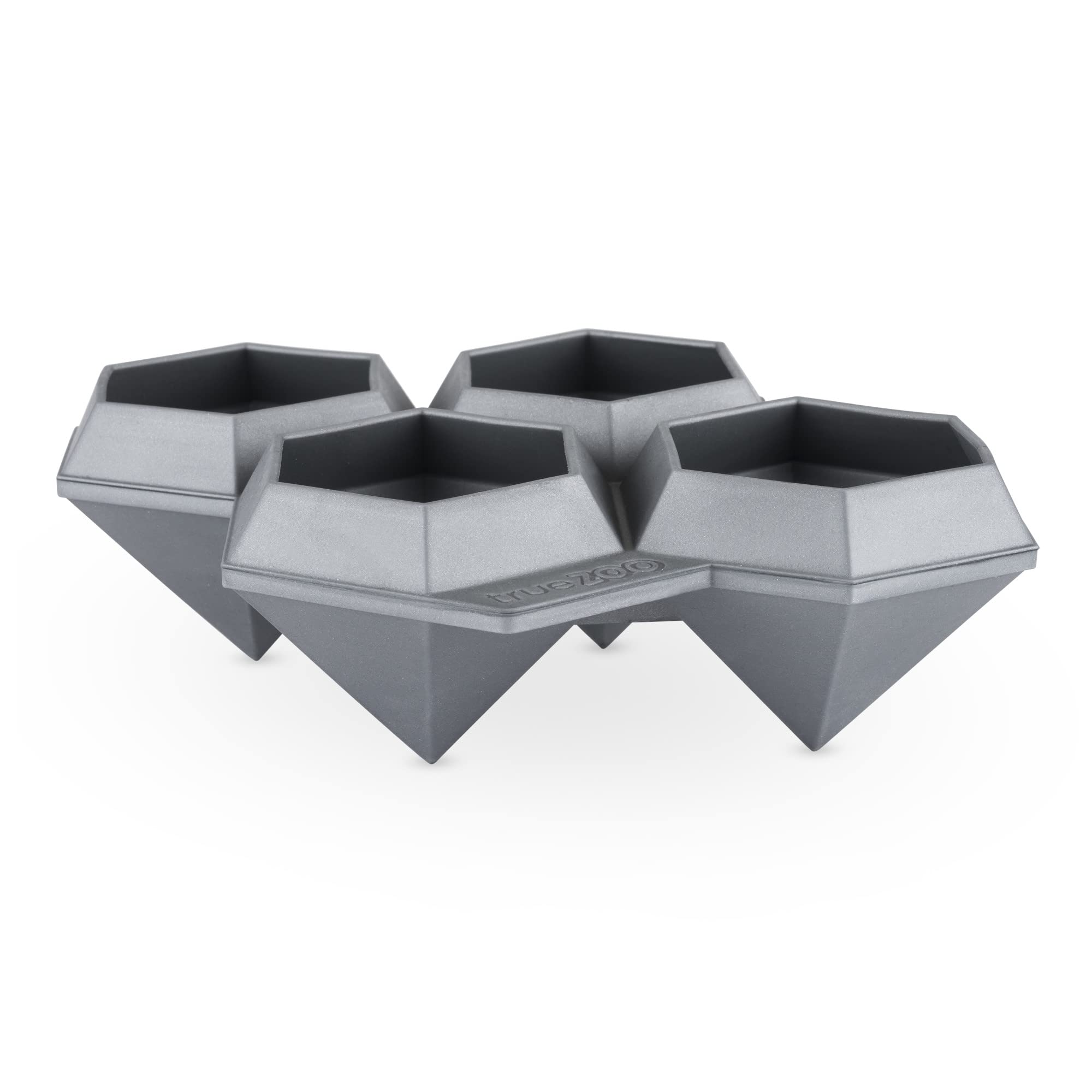 True Zoo Jumbo Iced Out Diamond Ice Tray, Silicone Mold and Ice Cube Tray for Cocktails, Makes 4 Ice Cubes, Grey, Set of 1