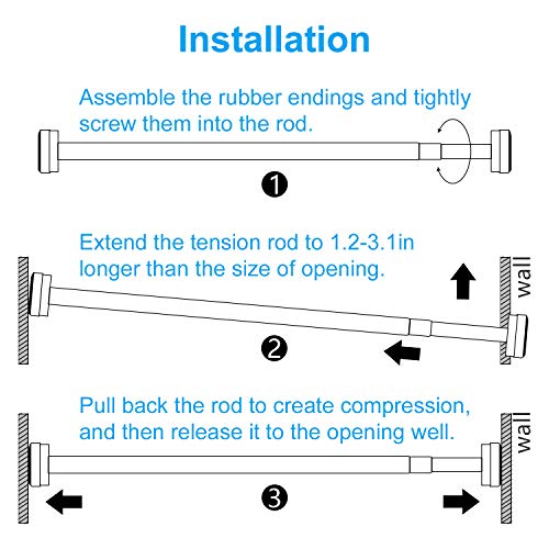 TEECK Shower Curtain Rod, 40-73 inch Adjustable Tension Spring, Shower Curtain Rod Tension, Premium Stainless Steel, Anti-Slip, No Drilling, No Rust, Never Collapse, for Bathroom, Easy to use