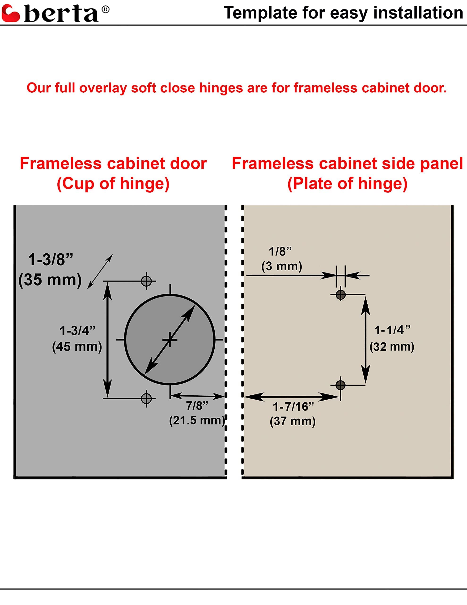 Berta 10-Pack Full Overlay Frameless Soft-Close European Hinges, 110° 3D Adjustable, Clip-On Concealed Kitchen Cabinet Door Hinges with Screws - Ideal for Modern Cabinets