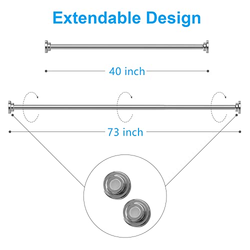 TEECK Shower Curtain Rod, 40-73 inch Adjustable Tension Spring, Shower Curtain Rod Tension, Premium Stainless Steel, Anti-Slip, No Drilling, No Rust, Never Collapse, for Bathroom, Easy to use