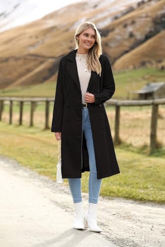 Zeagoo Women's Double-Breasted Long Trench Coat with Belt,Large,Black