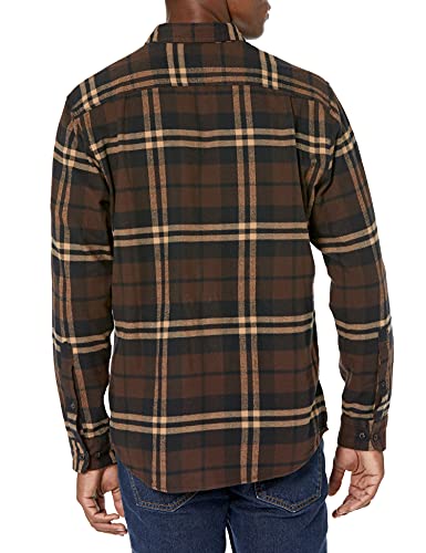 Amazon Essentials Men's Long-Sleeve Flannel Shirt (Available in Big & Tall), Dark Brown Plaid, Large