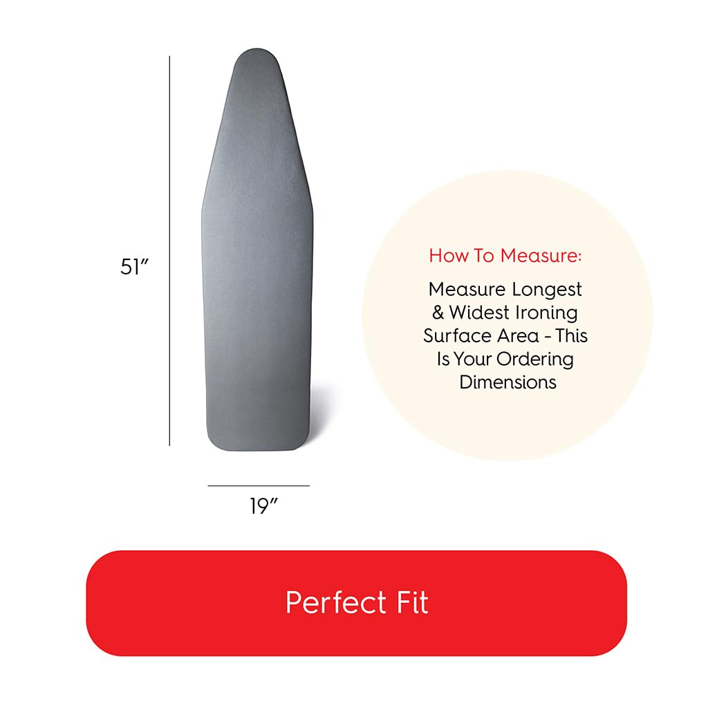 TIVIT Ironing Board Covers 19 x 51 - Made in Italy - Durable Alumitek PRO Heat Reflective Silicone Pads are Scorch & Stain Resistant - Made w/3 Layers of Padding, 3 Fastener Straps & Pull Bungee Cord