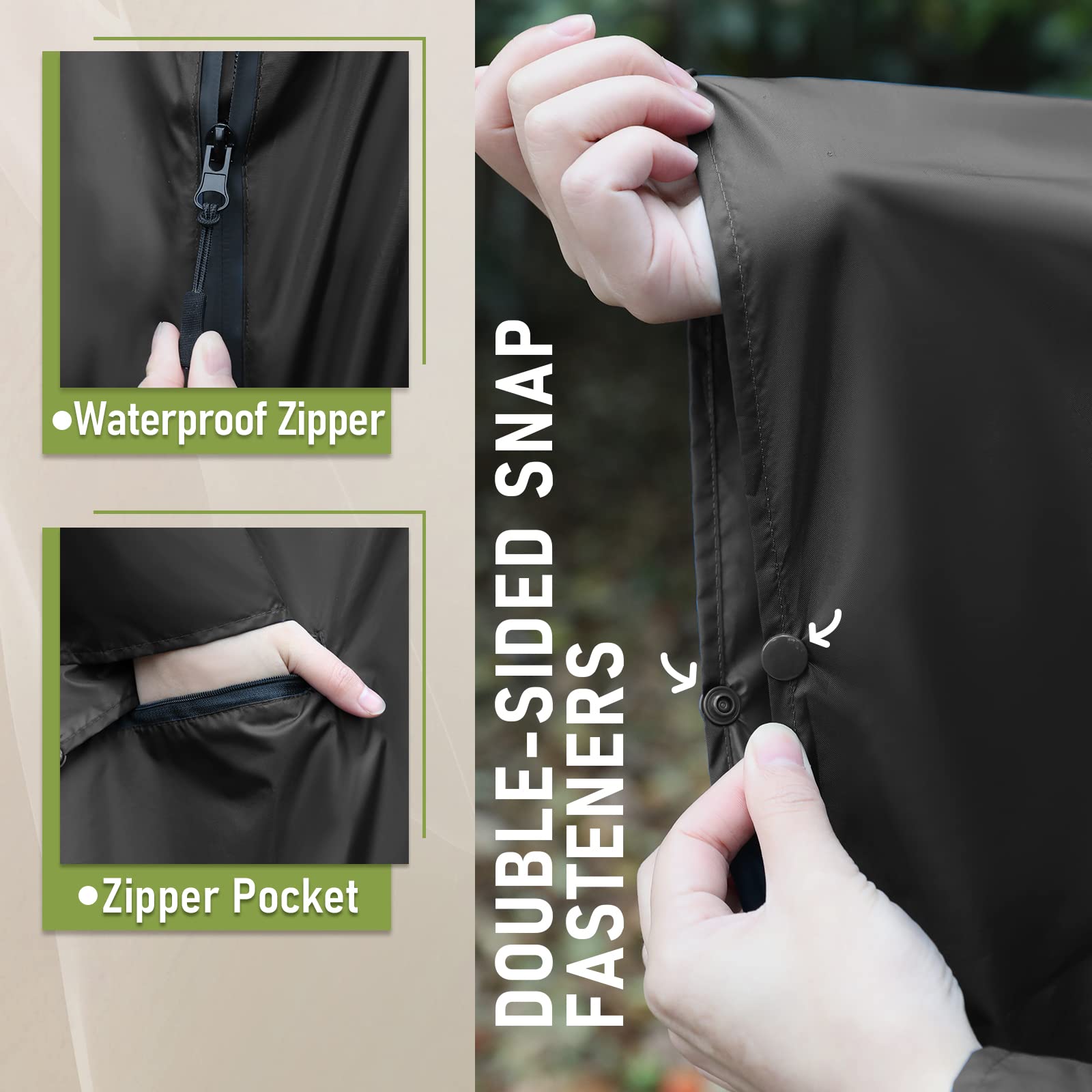 SaphiRose Unisex Rain Poncho Raincoat Hooded for Adults Women with Pockets(Black)
