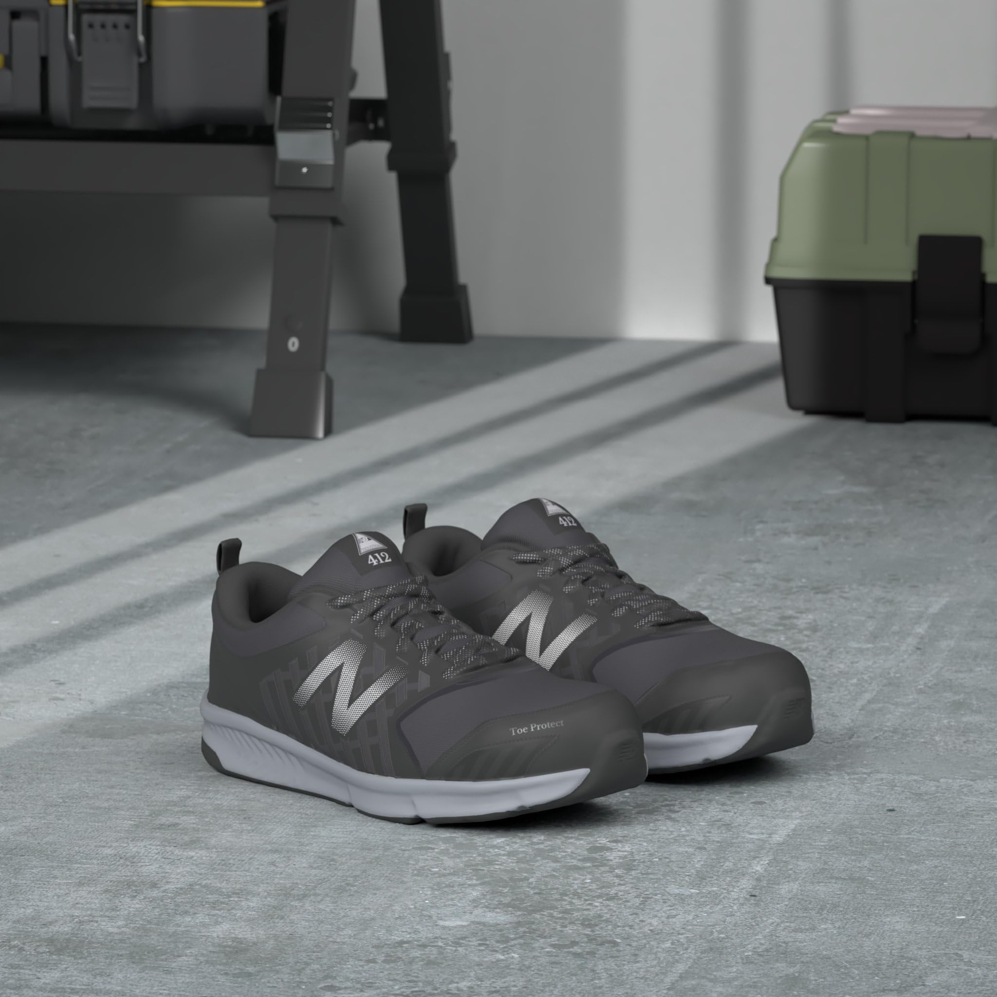 New Balance Men's 412 V1 Alloy Toe Industrial Shoe, Black/Silver, 10.5