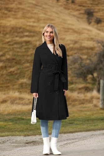 Zeagoo Women's Double-Breasted Long Trench Coat with Belt,Large,Black