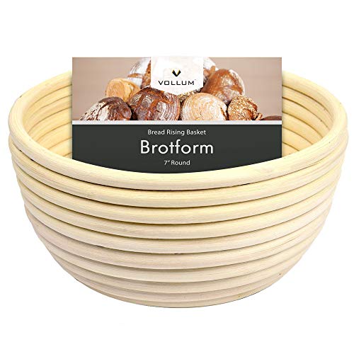 Vollum Bread Proofing Basket Banneton Baking Supplies for Beginners & Professional Bakers, Handwoven Rattan Cane Bread Maker for Artisan Breads, 7 x 4 Inch, 0.5-Pound Round Brotform Natural