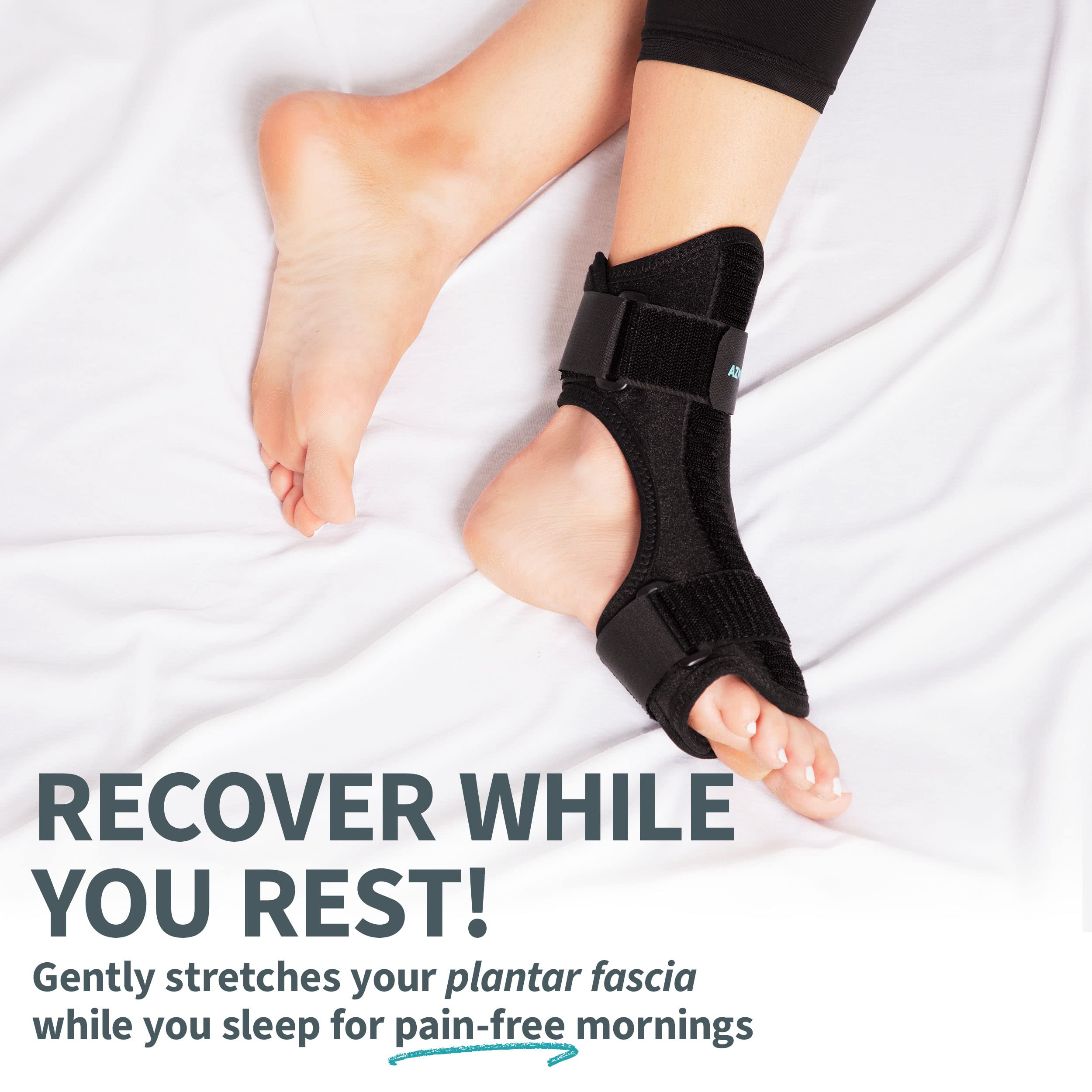 AZMED Plantar Fasciitis Night Splint & Support, Adjustable Orthotic Foot Drop Brace for Achilles Tendonitis and Heel Spur Relief, Black