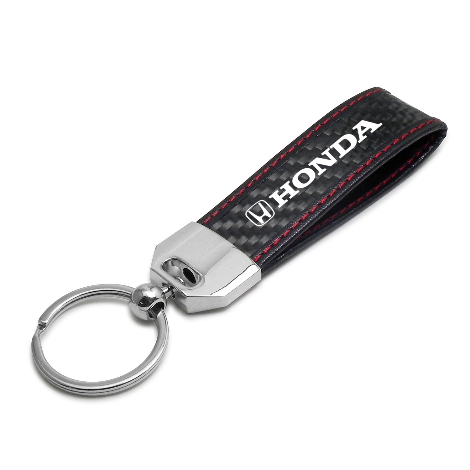 iPick Image Made for Honda Logo Real Black Carbon Fiber Loop Strap Key Chain with Red Stitching