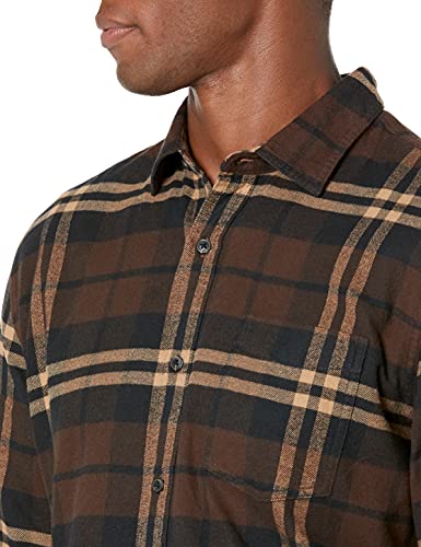 Amazon Essentials Men's Long-Sleeve Flannel Shirt (Available in Big & Tall), Dark Brown Plaid, Large