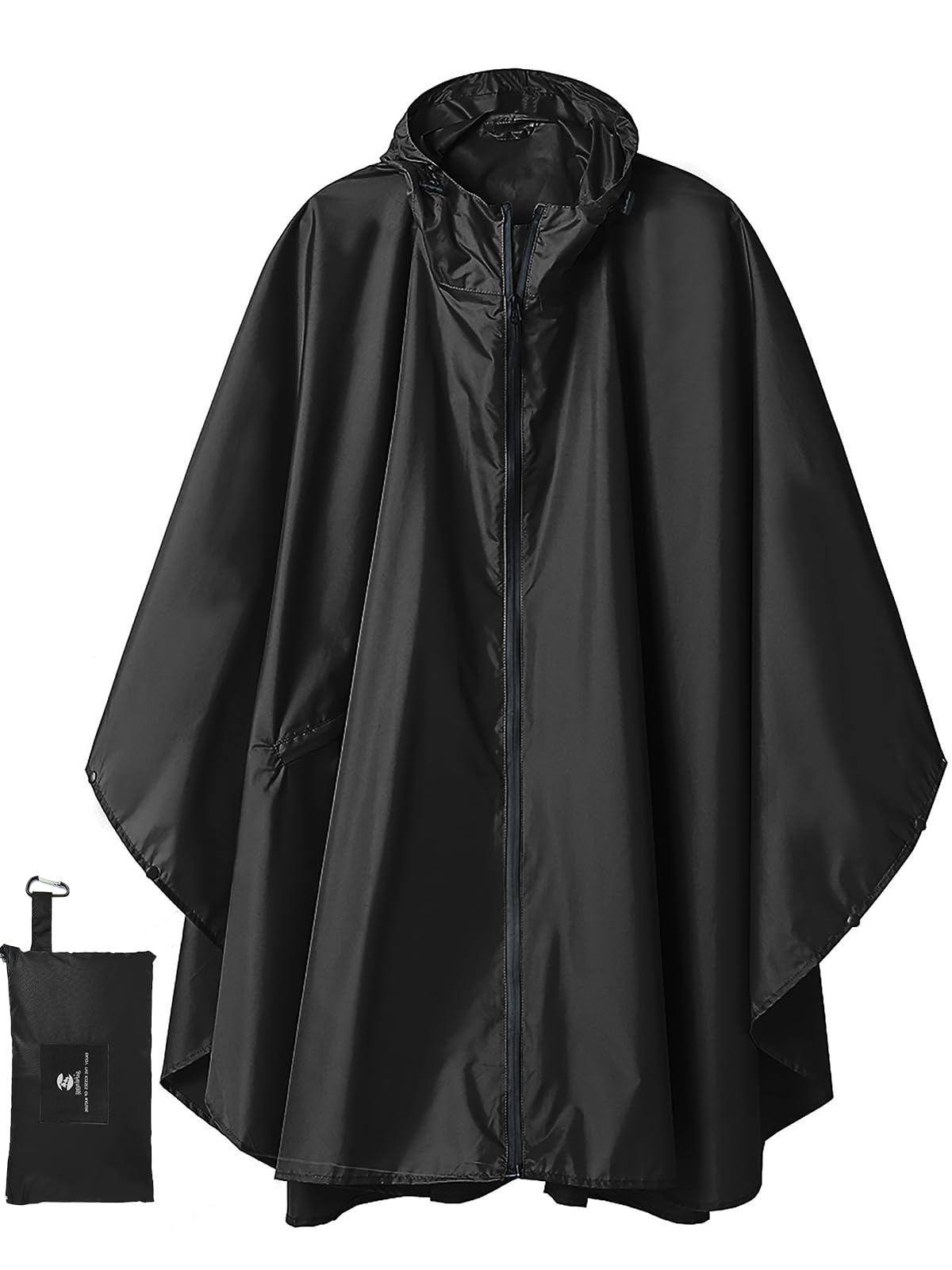 SaphiRose Unisex Rain Poncho Raincoat Hooded for Adults Women with Pockets(Black)