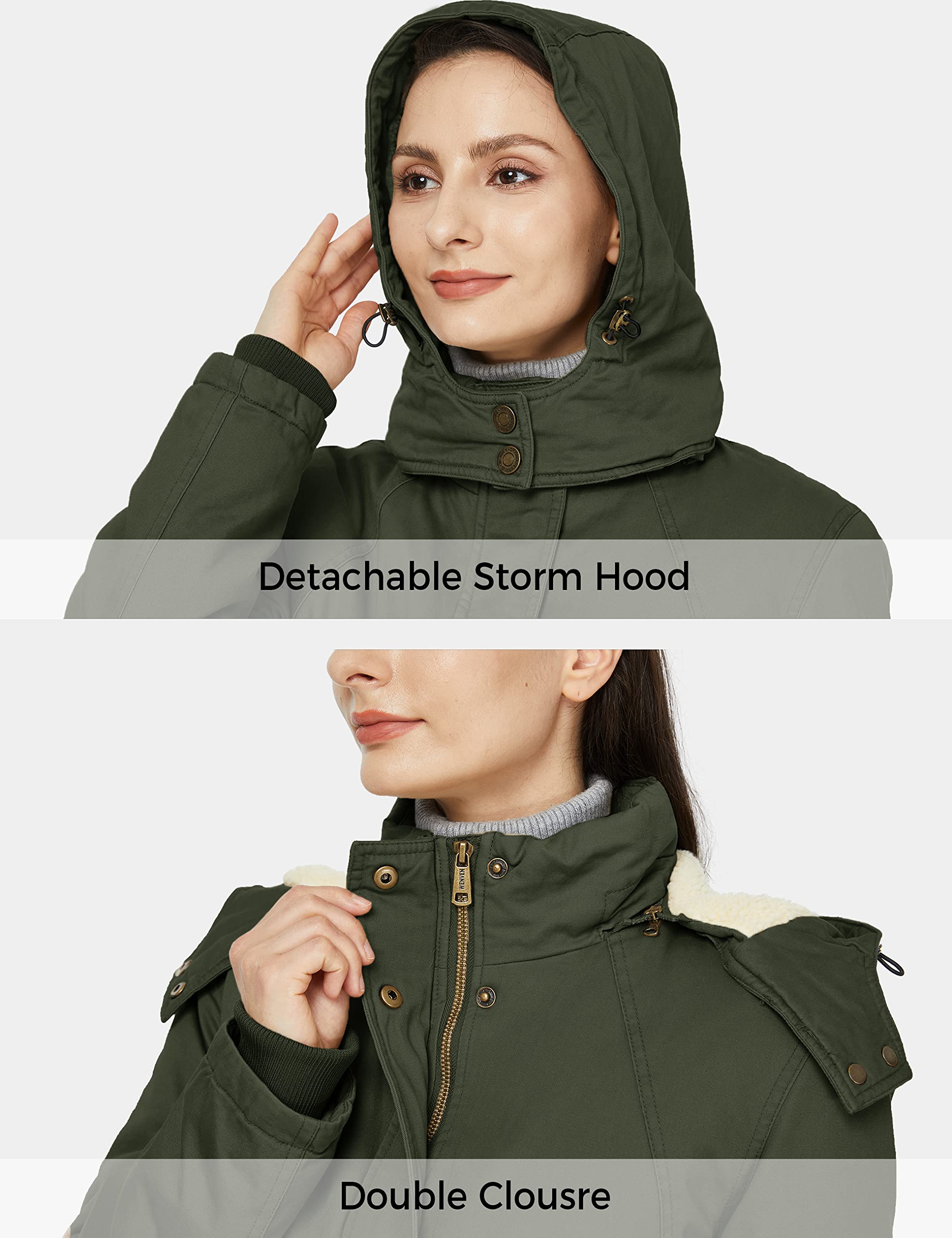 WenVen Women's Warm Fleece Lined Jacket Cotton Hooded Coat (Army Green, L)