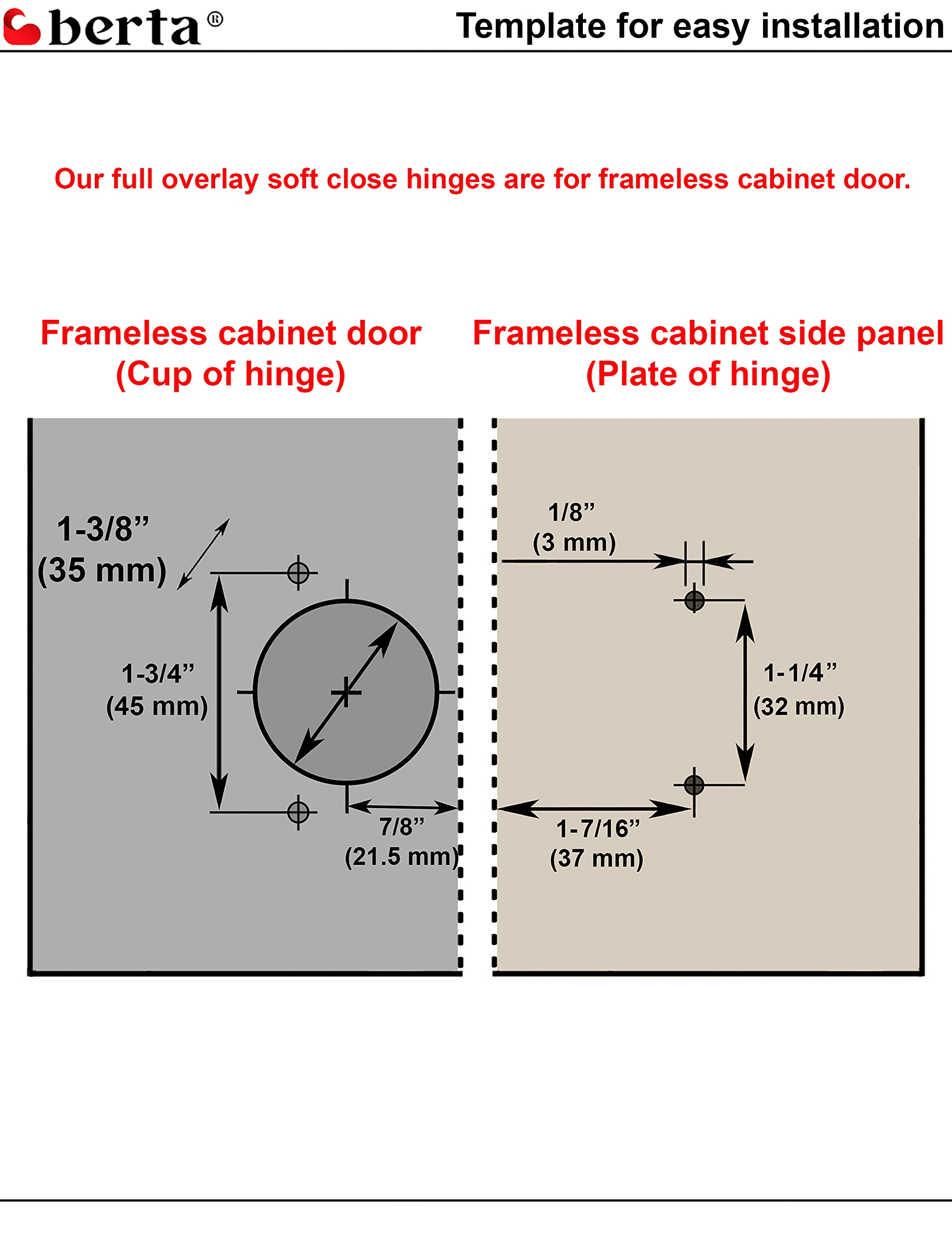 Berta 10-Pack Full Overlay Frameless Soft-Close European Hinges, 110° 3D Adjustable, Clip-On Concealed Kitchen Cabinet Door Hinges with Screws - Ideal for Modern Cabinets