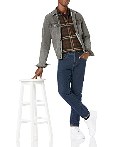 Amazon Essentials Men's Long-Sleeve Flannel Shirt (Available in Big & Tall), Dark Brown Plaid, Large