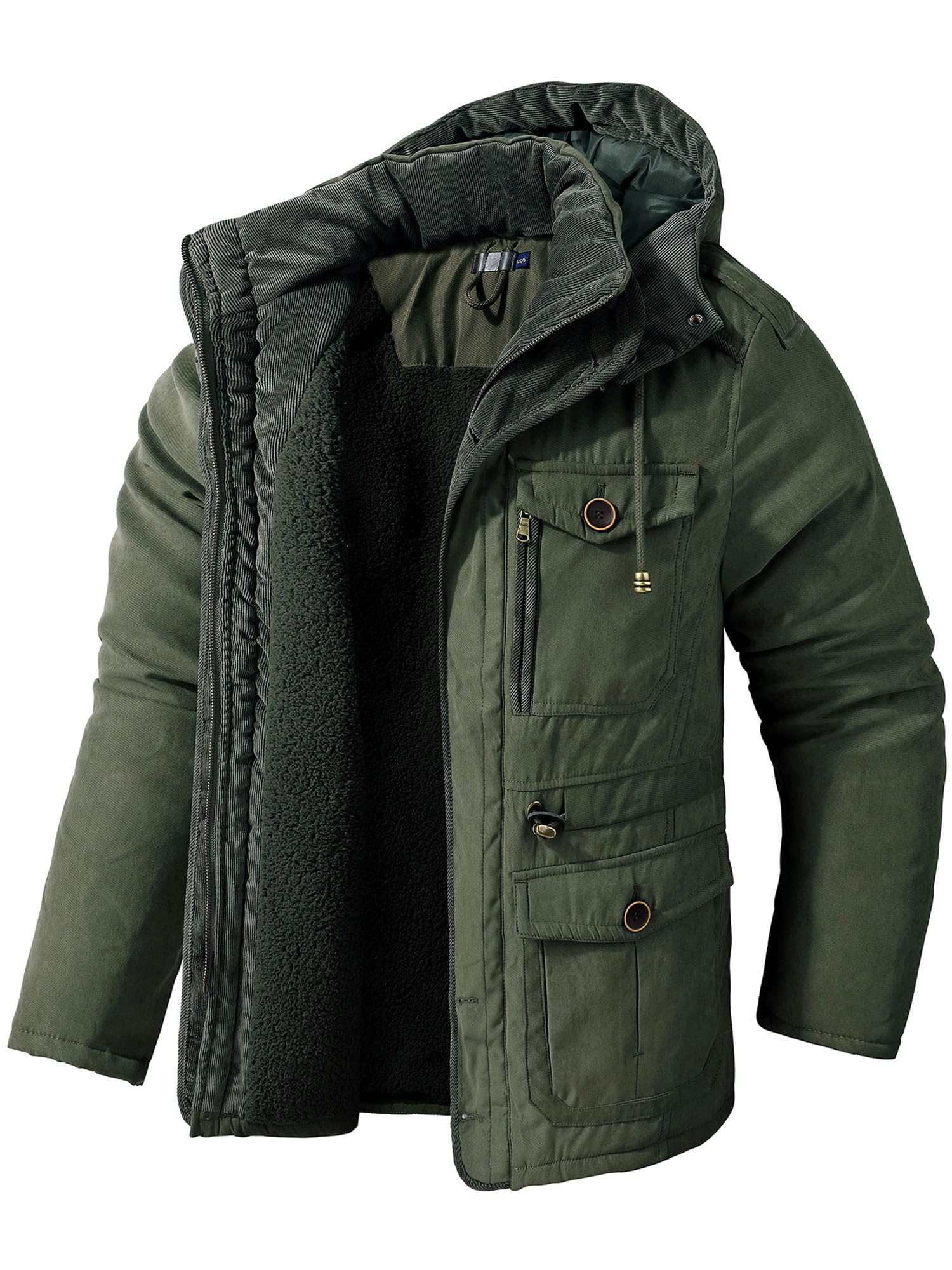 Mr.Stream Men's Winter Hooded Jacket Windproof Sherpa Lined Fleece Windbreaker Coat Outerwear Warm Parka 3256 Green L