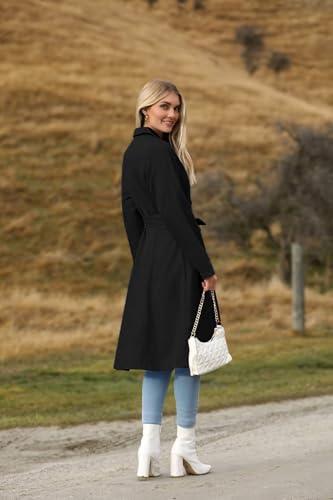 Zeagoo Women's Double-Breasted Long Trench Coat with Belt,Large,Black