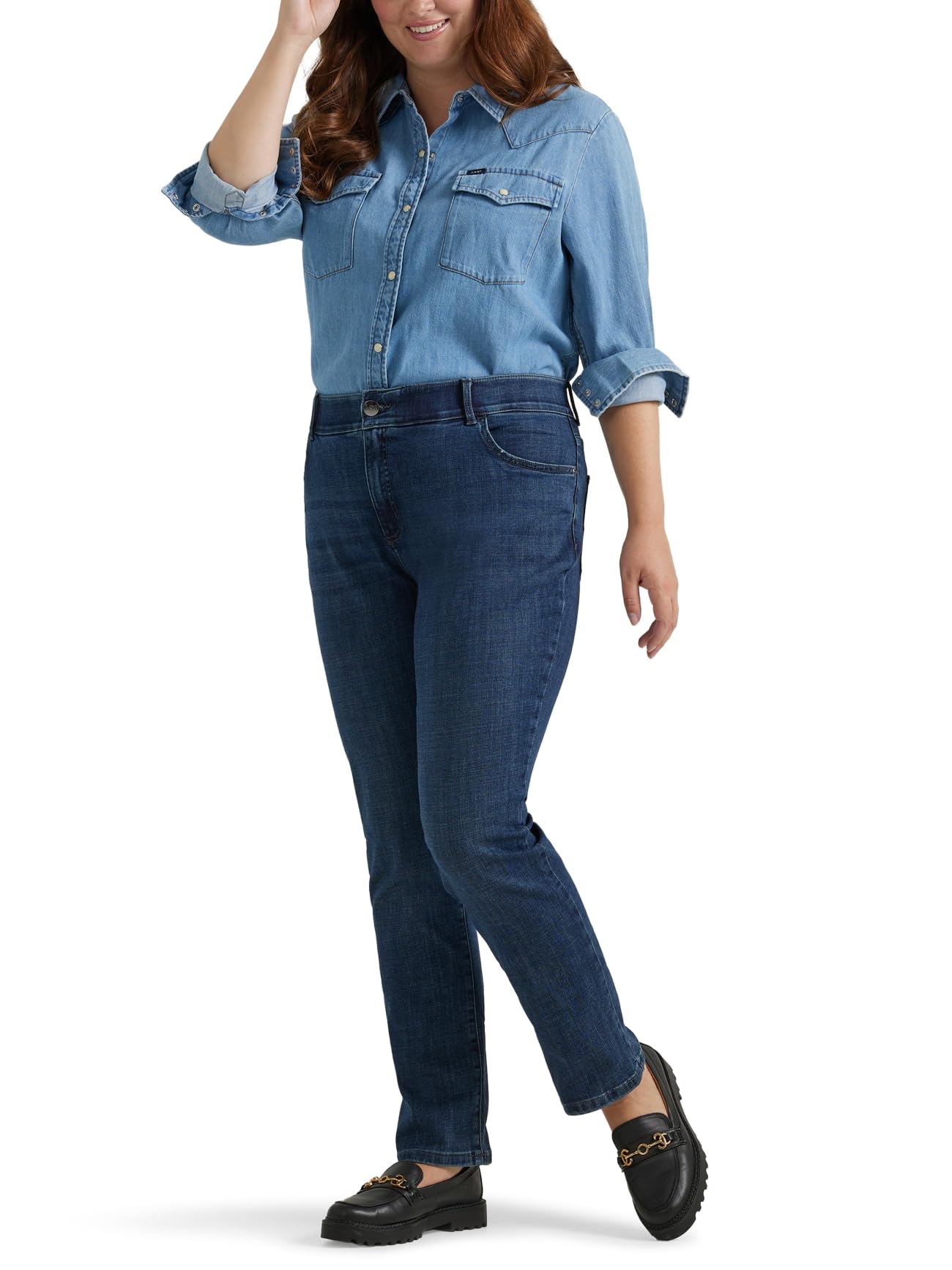 Lee Women's Plus Size Ultra Lux Comfort with Flex Motion Straight Leg Jean Royal Chakra 20W Long