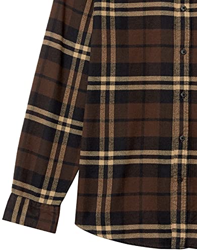Amazon Essentials Men's Long-Sleeve Flannel Shirt (Available in Big & Tall), Dark Brown Plaid, Large