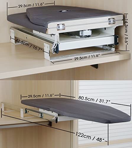 Homebasix Closet Pull-Out Retractable Ironing Board Stow Away in The Cabinet Easy to Install (Silver Grey)