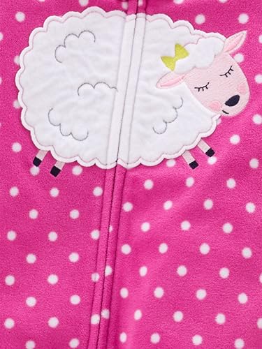 Simple Joys by Carter's Baby Girls' 3-Pack Loose Fit Flame Resistant Fleece Footed Pajamas, Blue Elephant/Navy Monster/Pink Dots, 24 Months