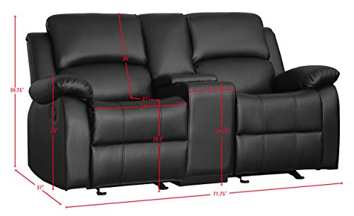 Homelegance Clarkdale Double Glider Reclining Loveseat with Console, Black