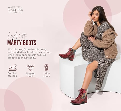 Spring Step Flexus Marty Boots for Women - Ladies Boots with Cozy Flannel Textile Lining - Women's Ankle Boots with Zipper Closure - Red EU 41 / US 9.5-10