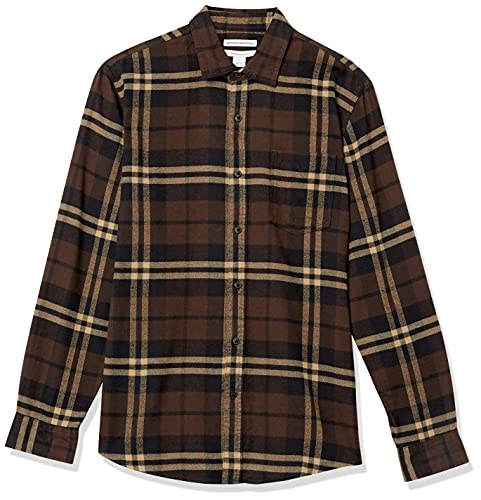 Amazon Essentials Men's Long-Sleeve Flannel Shirt (Available in Big & Tall), Dark Brown Plaid, Large