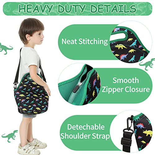 VASCHY Lunch Bag for Children, Neoprene Insulated Lunch Box Bag Tote with Detachable Adjustable Shoulder Strap in Cute Dinosaur