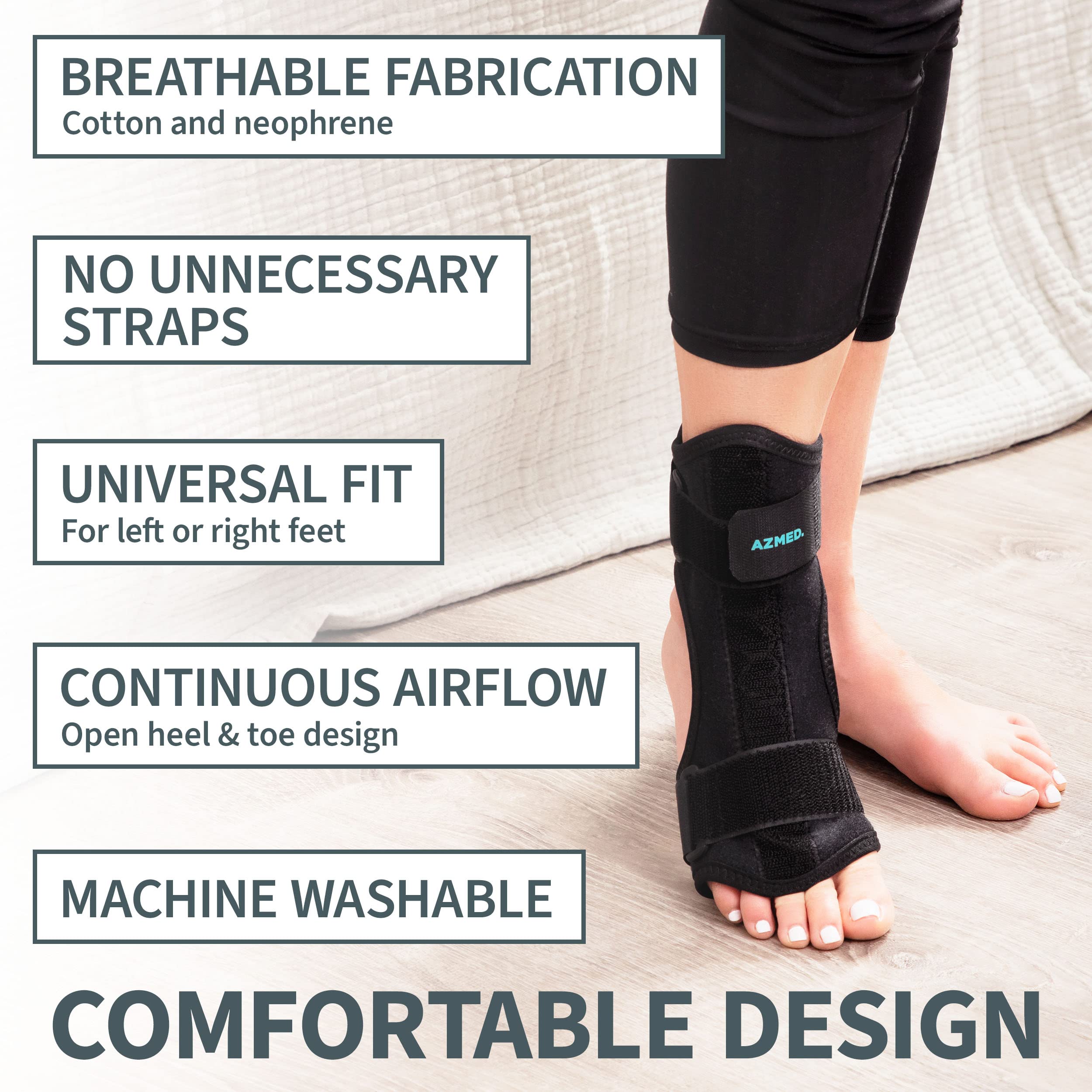 AZMED Plantar Fasciitis Night Splint & Support, Adjustable Orthotic Foot Drop Brace for Achilles Tendonitis and Heel Spur Relief, Black