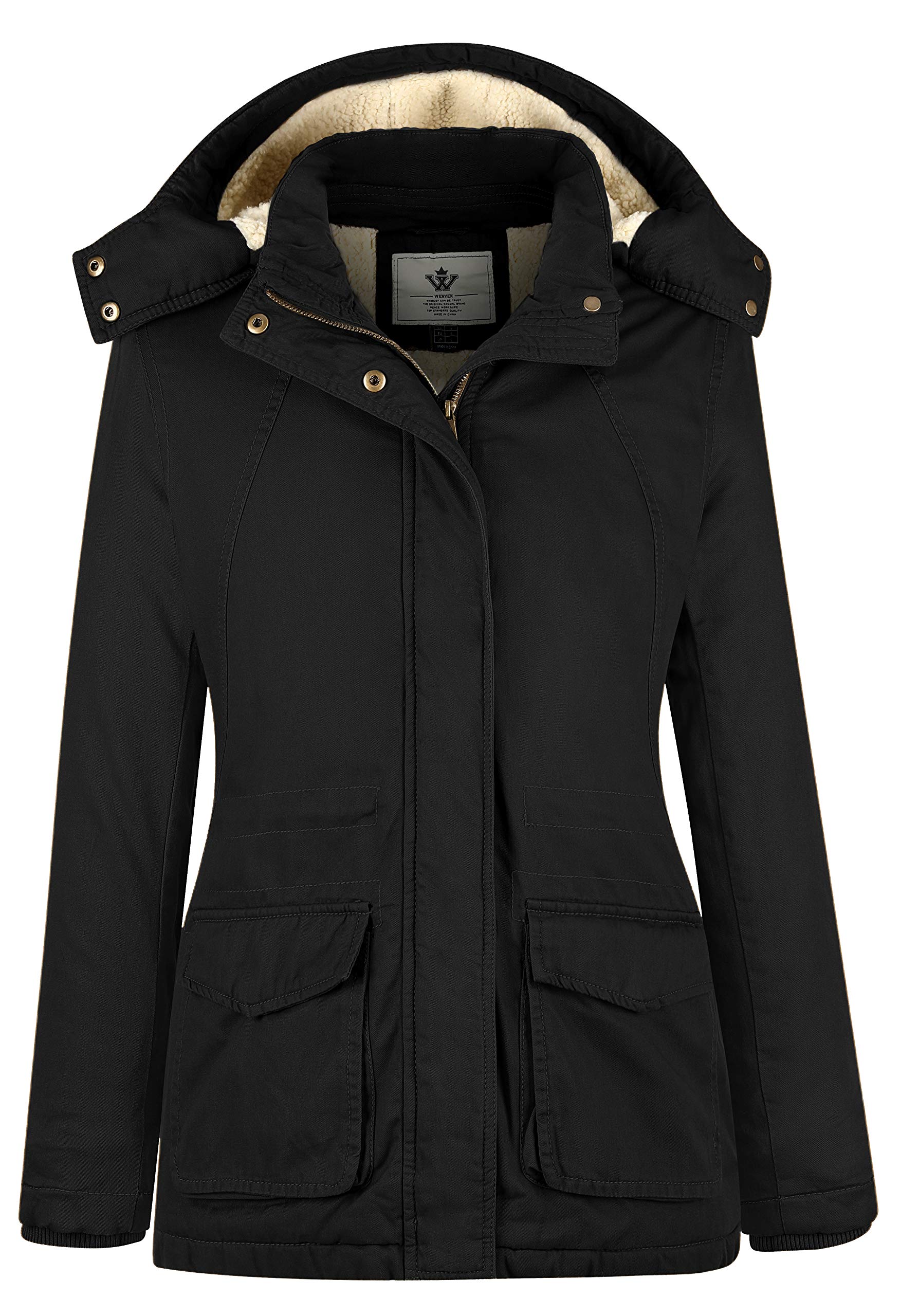 WenVen Women's Slim Fit Sherpa Lined Winter Coat Warm Casual Jacket (Black, M)