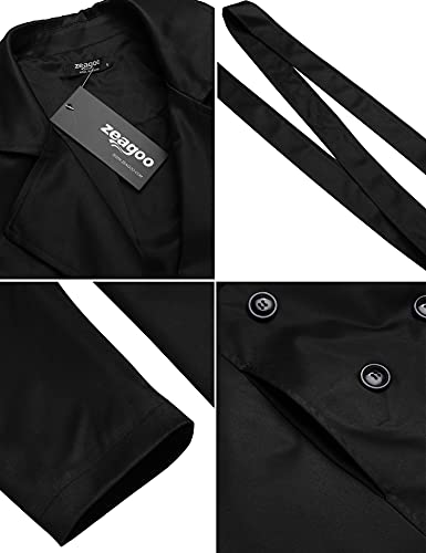Zeagoo Women's Double-Breasted Long Trench Coat with Belt,Large,Black