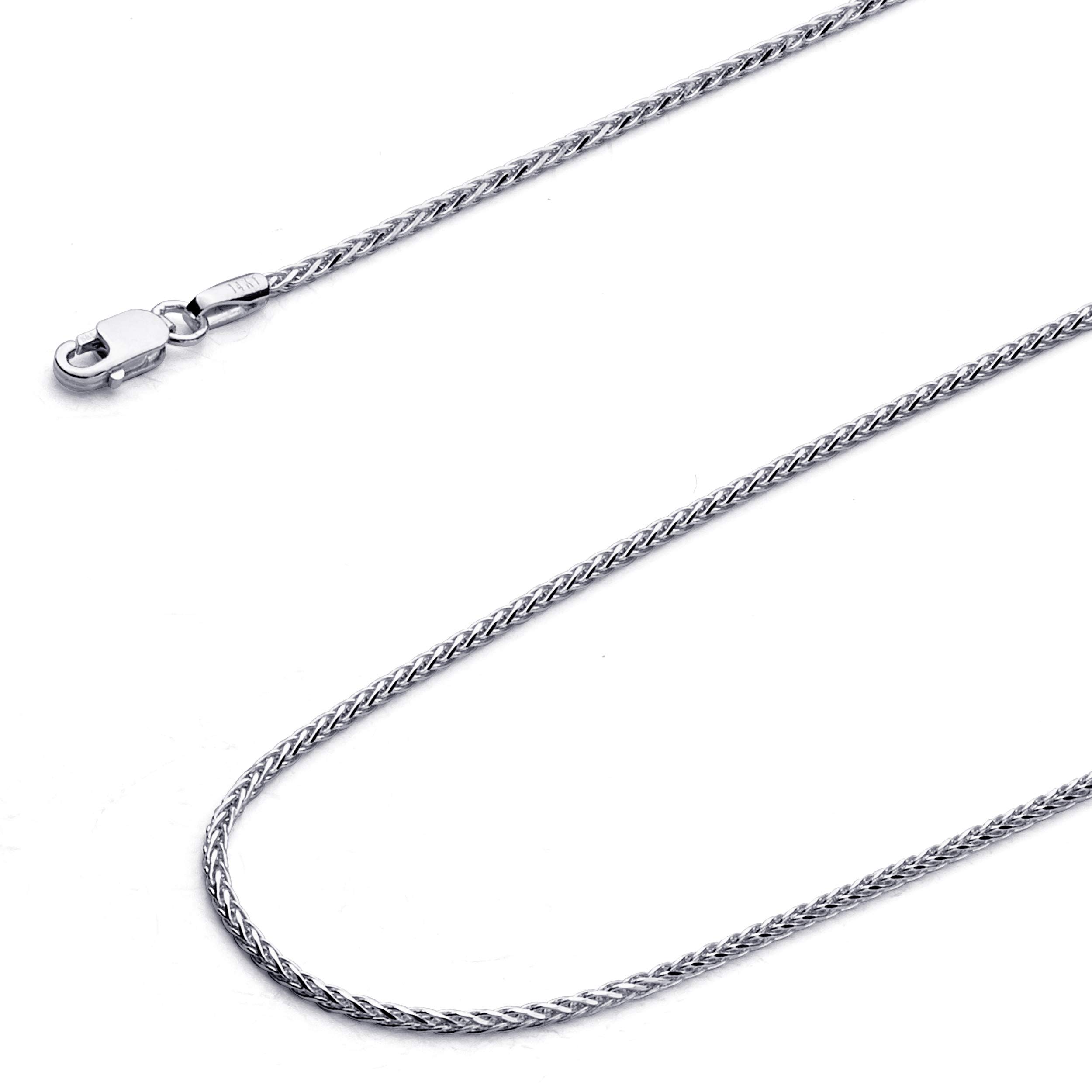 The World Jewelry Center 14k REAL White Gold 1mm Diamond Cut Round Wheat Chain Necklace with Lobster Claw Clasp - 20"