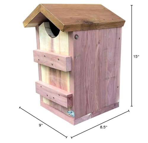 Vundahboah Amish Goods Screech Owl House Box for Nesting- Handmade in USA- Solid Cedar Wood Saw-Whet/Kestrel/Screech Owl/Flicker- Cedar Shavings Included