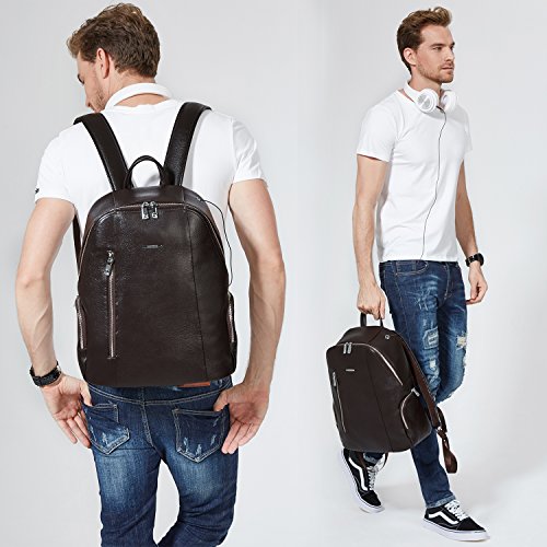 BOSTANTEN Leather Backpack College Laptop Travel Camping Shoulder Bag Gym Sports Bags for Men Coffee