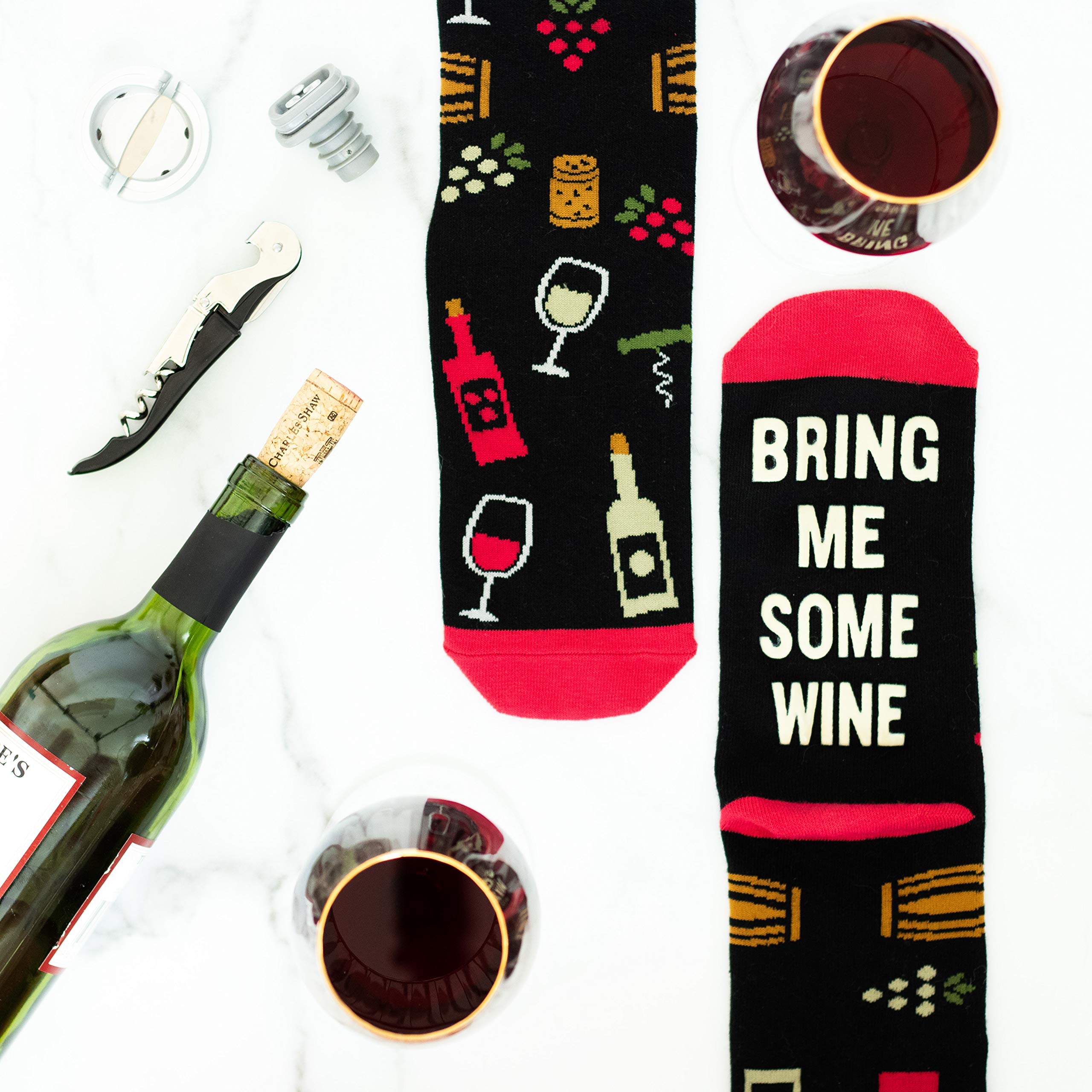 Lavley If You Can Read This, Bring Me Funny Socks - Novelty Gifts for Men, Women and Teens (US, Alpha, One Size, Regular, Regular, Bring Me Wine (Red Wine))