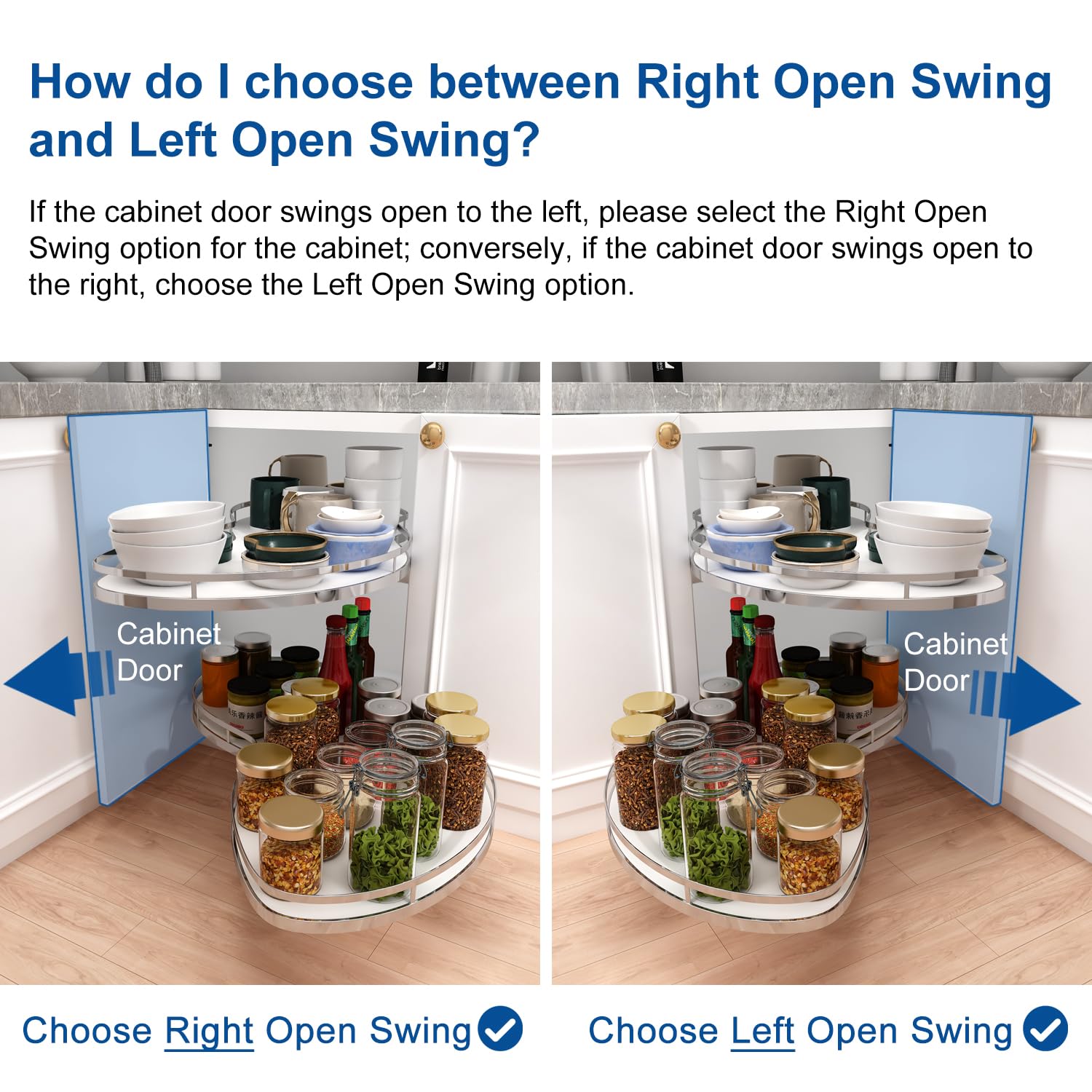 VADANIA Left Swing Pull Out Organizer for 36" Blind Corner Kitchen Cabinet, 2 Tiers Swing Tray, Soft Close, Left Handed Open