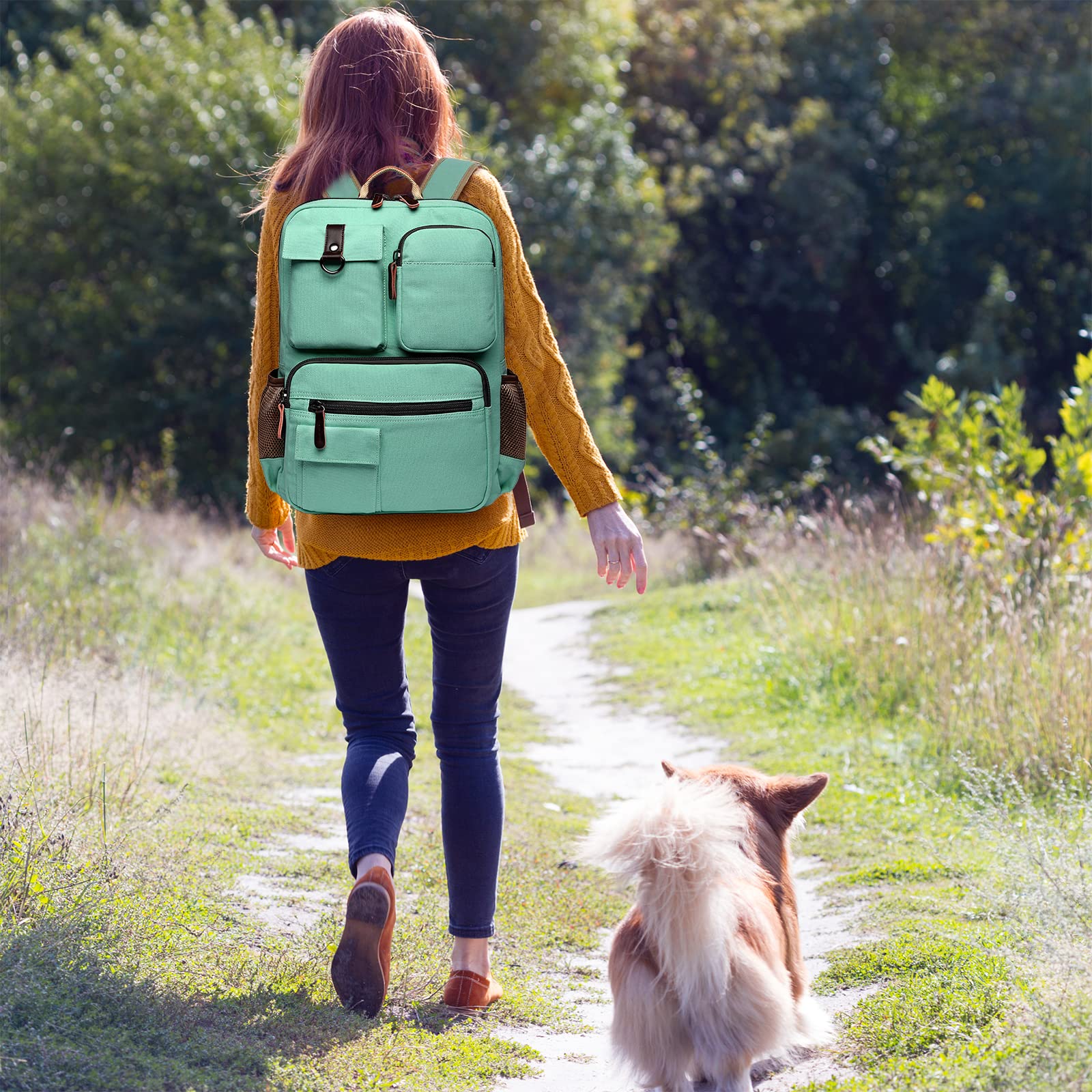 CAMTOP School Backpack Vintage Canvas Laptop Backpacks Men Women Rucksack Bookbags Travel (Mint Green)