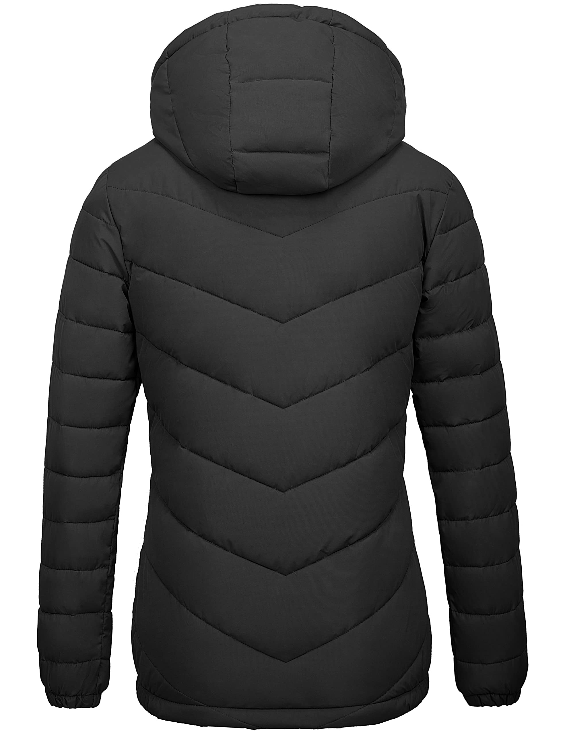 wantdo Women's Hooded Winter Coat Windproof Puffer Jacket with Hood Black Medium