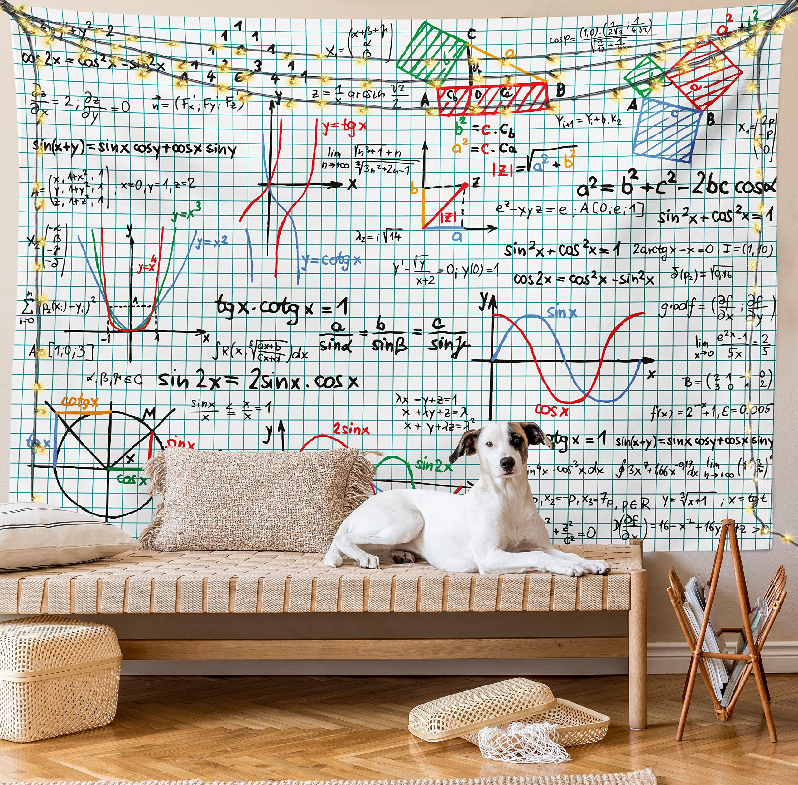 Lunarable Mathematics Room Tapestry, Algebra Studies Lesson Notebook Page Sketches Formula Design Print, Fabric Wall Hanging Decor for Bedroom Living Room Dorm, 45" X 30", Multicolor