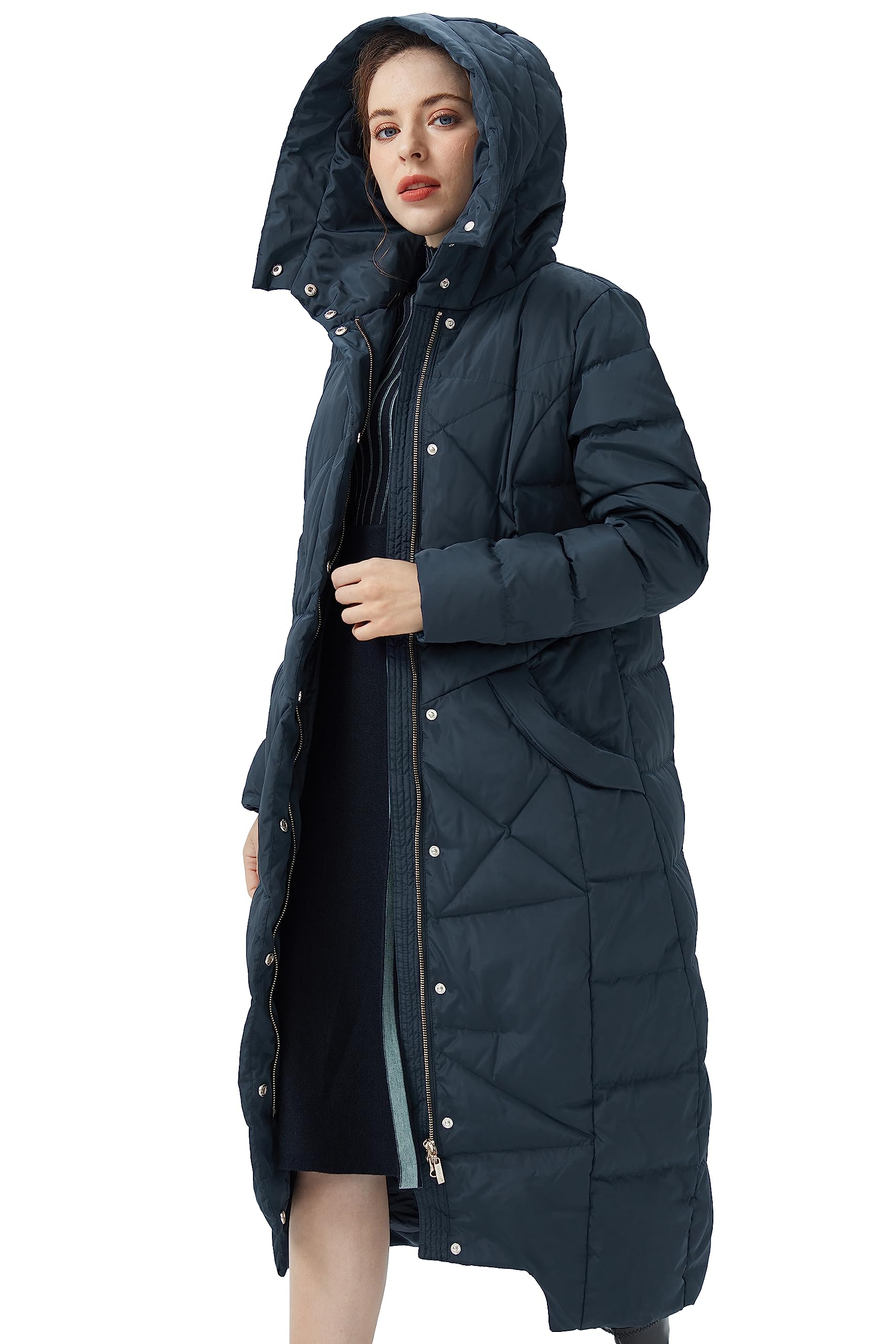 Orolay Women's Puffer Down Coat Winter Maxi Jacket with Hood Navy XL