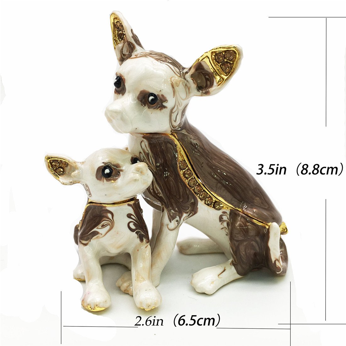 Waltz&F Trinket Box Hinged Hand-painted Chihuahua Mother and son dog Ring Holder