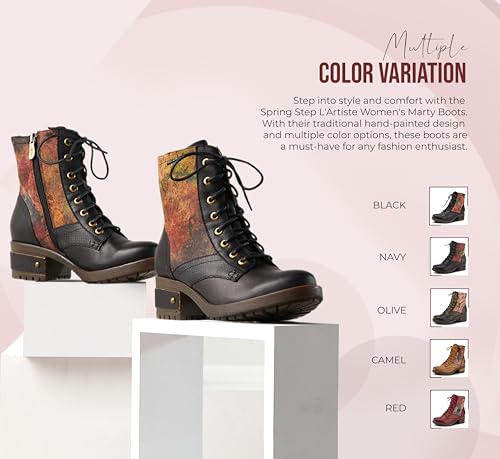 Spring Step Flexus Marty Boots for Women - Ladies Boots with Cozy Flannel Textile Lining - Women's Ankle Boots with Zipper Closure - Red EU 41 / US 9.5-10
