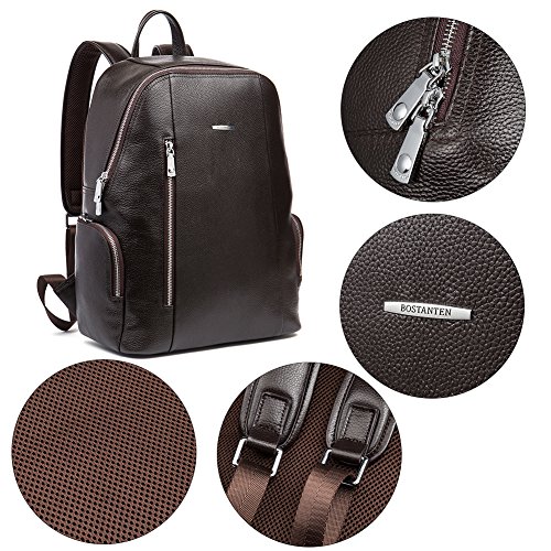 BOSTANTEN Leather Backpack College Laptop Travel Camping Shoulder Bag Gym Sports Bags for Men Coffee